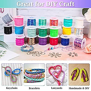 Cridoz Boondoggle Lanyard String Kit with 20 Rolls Plastic Lacing Cord and 50Pcs Keychain Lanyard Accessories, Gimp String Weaving Kit for Keychain Crafts, Bracelet and Lanyards