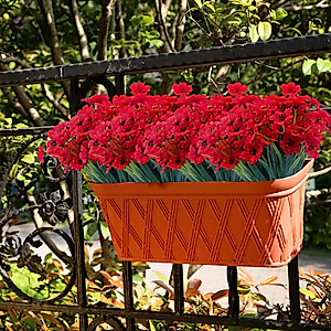 SOFYOURS 16 Bundles Artificial Flowers Outdoor UV Resistant Fake Flowers No Fade Plastic Plants Garden Porch Window Box (Red)