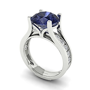 Clara Pucci 2.89ct Round Cut Solitaire simulated Blue Sapphire Engagement Promise Anniversary Bridal Ring Band set 18K White Gold 7.75