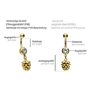 PIERCINGLINE surgical steel belly button piercing with pine cone design - Bananabell Piercing in Silver-colored