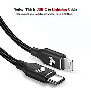 USB C to iPhone Cable 6ft 2Pack, USB C Lightning Cable MFi Certified Braided Type C iPhone Power Charger Fast Charging Compatible with iPhone 14 13 12 11 Pro Max Mini XR XS SE iPad - Black