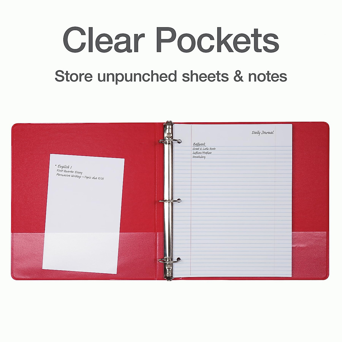 Cardinal 3 Ring Binders, 1.5 Inch, Round Rings, Holds 350 Sheets, ClearVue Presentation View, Non-Stick, Assorted Bright Colors, 6 Pack (79557)