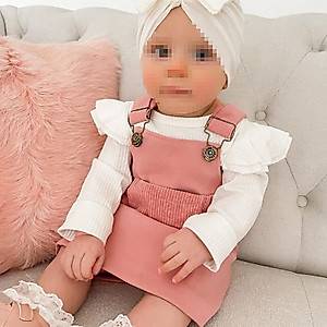 Kupretty Newborn Baby Girl Fall Clothes Ruffle Long Sleeve Ribbed Romper Corduroy Suspender Skirts Infant Overalls Dress Outfits (Pink, 0-3 Months)