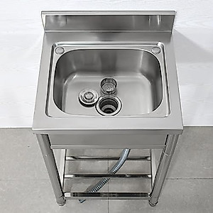 Single Bowl Stainless Steel Standing Sink, Kitchen Sink, Commercial Sink, Small Utility Sink, Portable Hand Washing Sink for Kitchen, Dining Room, Garage Bar, Laundry Room (Color : Type A, Size : 55