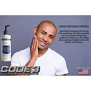 CODE 3 Shave Butter- Best Mens Moisturizing Shave Butter for Head and Face with Essential Oils and Shea Butter for an Irritation Free Shaving Experience, 8oz.