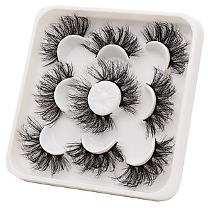 Veleasha Lashes Big Curl 3D Faux Mink Lashes 25mm Long Dramatic Fake Eyelashes for Gorgeous Eye Makeup, 5 Pairs Pack False Eyelashes (MS03)
