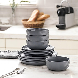 Stone Lain Logan 12 Pieces Stoneware Dinnerware Set, Grey