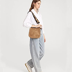 NOL Natural Organic Lifestyle Women Crossbody Handbag Retro Vegan Leather Messenger Bag with Romovable Leopard Shoulder Strap (New mustard small)