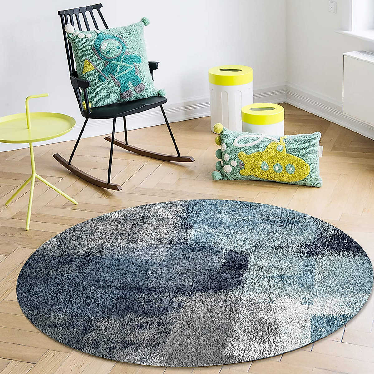 Dusty Blue Grey Area Rug for Nursery Room 3 ft Modern Contemporary Round Rug Carpet Floor Mat Yoga Mat for Boys Girls Playroom Home Decor 3 ft