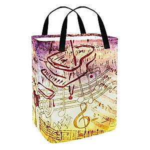 Music Notes Piano Print Collapsible Laundry Hamper, 60L Waterproof Laundry Baskets Washing Bin Clothes Toys Storage for Dorm Bathroom Bedroom