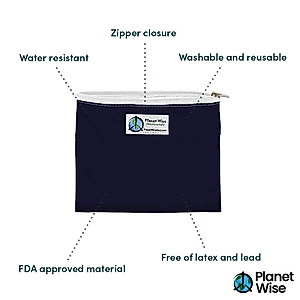 Planet Wise Reusable Sandwich Bags | Printed Zipper Snack Storage On The Go | Dishwasher Safe for Easy Cleanup | Water Resistant Mess Free Solution for Toddler Snacks | 7" x 7.5" (Black)