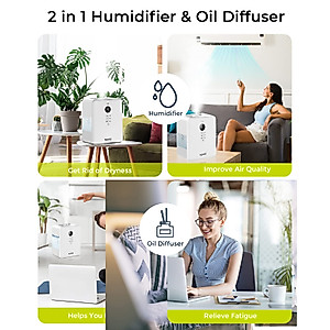 Cool and Warm Mist Humidifiers for Bedroom Large Room, Syvio 6L Top Fill Air Humidifiers for Baby, Plants, Whole House Quick Humidify up to 755 sq.ft, Remote Control, with 1 Fish-Filter, Milky White …