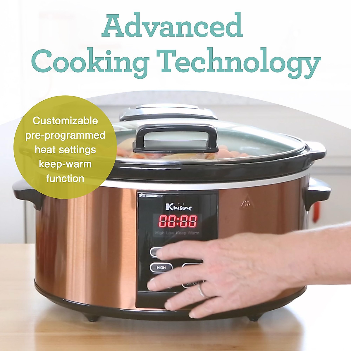 Euro Cuisine SCX6 Programmable Slow Cooker 6 Quart - Best Digital Slow Cooker for Large Family Meals, Smart Slow Cooker with Timer, Ideal for All Types of Recipes