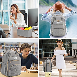 ETRONIK Lunch Backpack for Women, 15.6 inch Laptop Backpack with USB Port, Teacher Nurse Work Backpack with Insulated Cooler Lunch Bag, Travel Bags for Women & Men, Gift, Grey