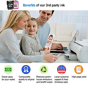Cartlee 2 Pack Remanufactured 65XL 65 XL High Yield Ink Cartridges for HP DeskJet 2600 2622 2635 2652 2655 3700 3720 3722 3752 3755 Envy 5000 5052 5055 AMP 100 Printer Series Black and Color Combo