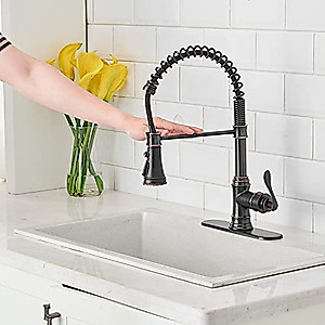 Evolvegoods Touch Kitchen Faucet with Pull Down Sprayer 3 Modes Oil Rubbed Bronze Spring Commercial Single Handle One Hole High Arc Goose Neck Touch Activated Faucet for Kitchen Sink Solid Brass
