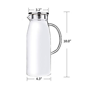 Artcome 60 Ounces Glass Iced Tea Pitcher with Stainless Steel Strainer Lid, Hot/Cold Water Jug, Juice Beverage Carafe