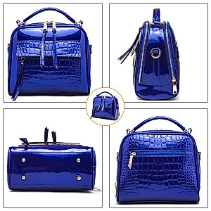 Chikencall Women’s Patent Leather Handbag and Purses Crocodile Pattern Shell Shoulde Bags Ladies Satchels Crossbody Bag Blue
