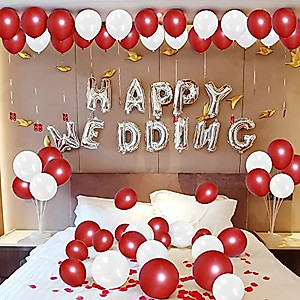 Red and White Balloons, 50pcs 12 Inch Latex Pearlized White and Burgundy Red Balloons, White and Maroon Balloons for Valentine's Day Party Supplies Decoration