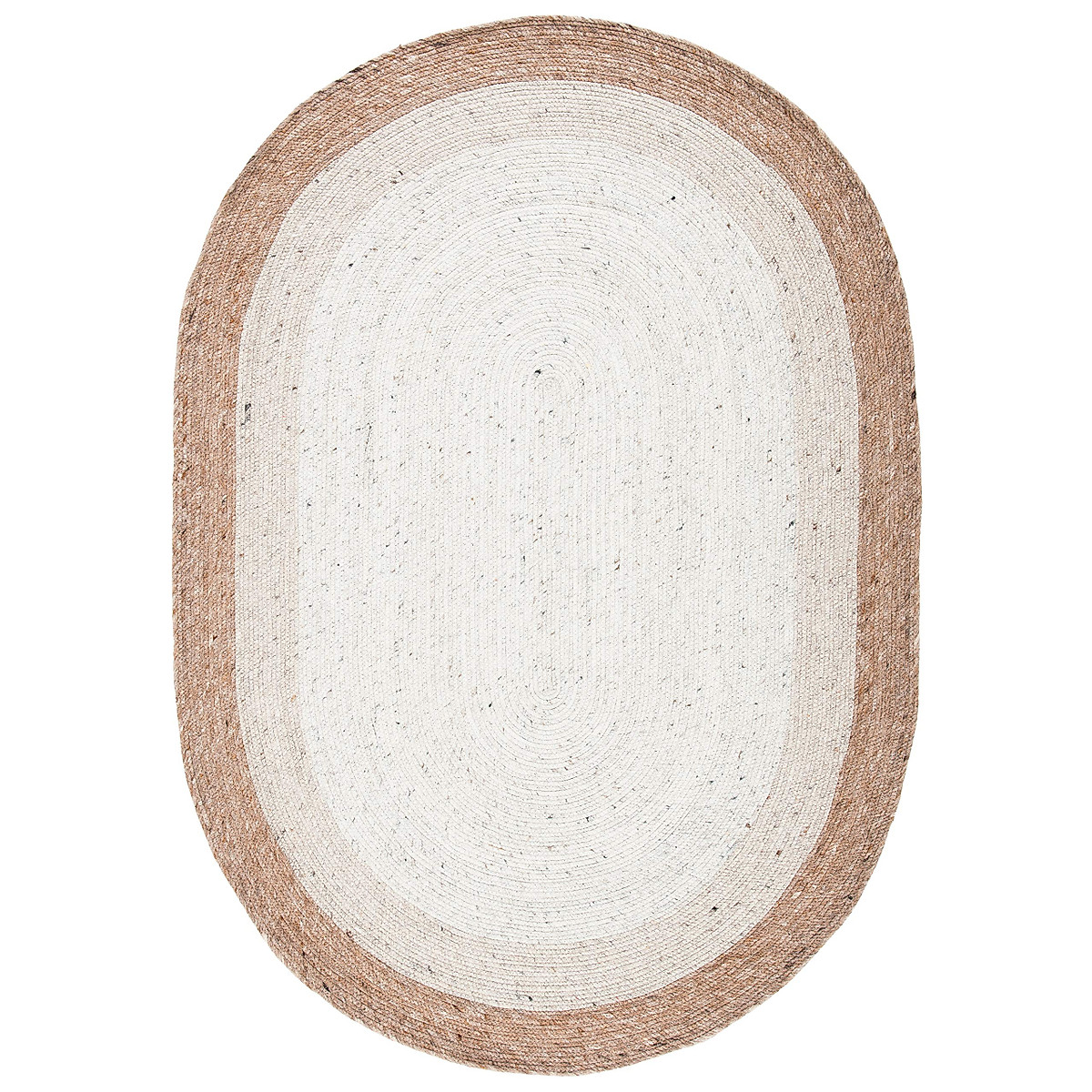 SAFAVIEH Braided Collection Area Rug - 8' x 10' Oval, Beige & Ivory, Handmade Country Cottage Reversible Wool, Ideal for High Traffic Areas in Living Room, Bedroom (BRD903B)
