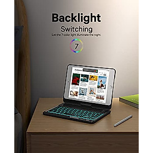 GreenLaw Keyboard case for iPad Mini 5/ Mini 4-360° Rotatable 180 Flip- 7 Colors Backlit - Wireless Smart Folio Auto Sleep/Wake Hard Cover fit for iPad Mini 5 2019(5th Gen)/ iPad Mini 4 2015, Black