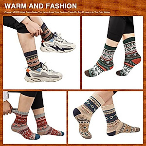 COOVAN Mens Wool Socks 5 Pairs Warm Thick Winter Wool Socks for Men Hiking Cozy Knit Thermal Crew Socks