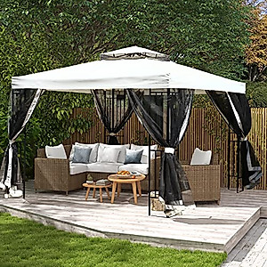Gazebo Canopy, 10x10 Outdoor Gazebo Backyard Canopy Tent with Mosquito Netting and Double Roof for Party, Wedding, BBQ and Event