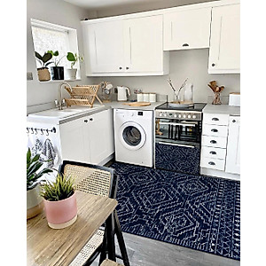 Wonnitar Moroccan 5x7 Blue Rugs for Living Room, Washable Geometric Tribal Bedroom Area Rug, Large Non-Shedding Soft Low Pile Stain Resistant Carpet for Den Kitchen Home Decor (Blue,5'x7')