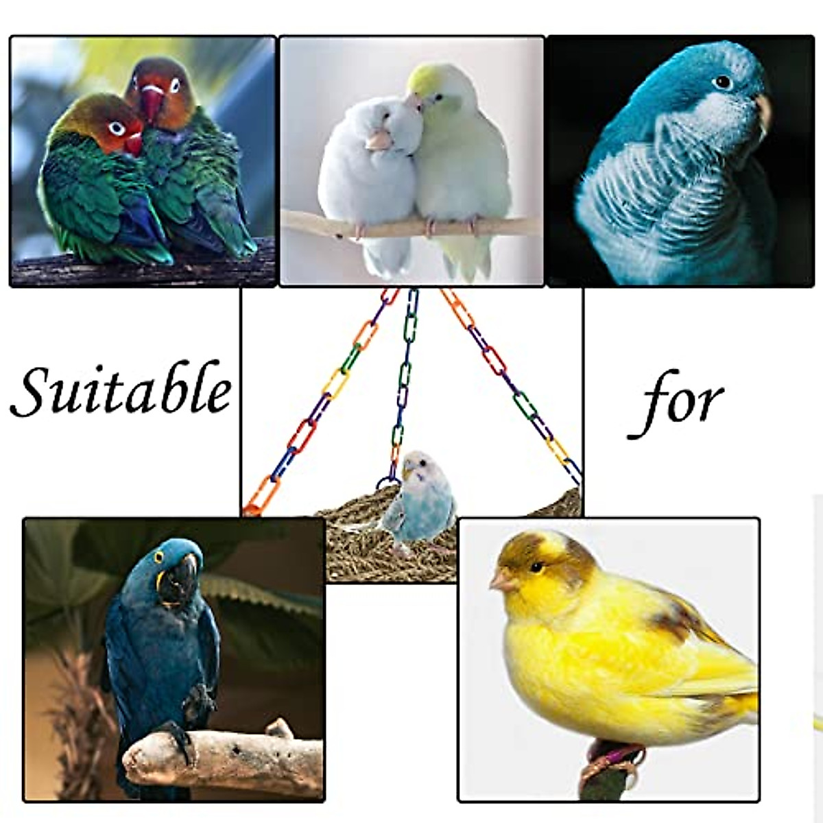 MUYG Bird Swing Toys, Birds Edible Seagrass Swing Hammock Mat Parrot Lounger with Toys Handmade Woven Hanging Hammock for Lovebird Cockatiel Canary Parakeets Finch Budgie(2 Pcs)