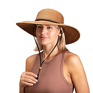 Sloggers Women's Wide Brim Braided Sun Hat with Wind Lanyard - UPF 50+ Maximum Sun Protection Dark Brown