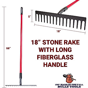 Bully Tools 92369 18" Stone Rake with Long Fiberglass Handle