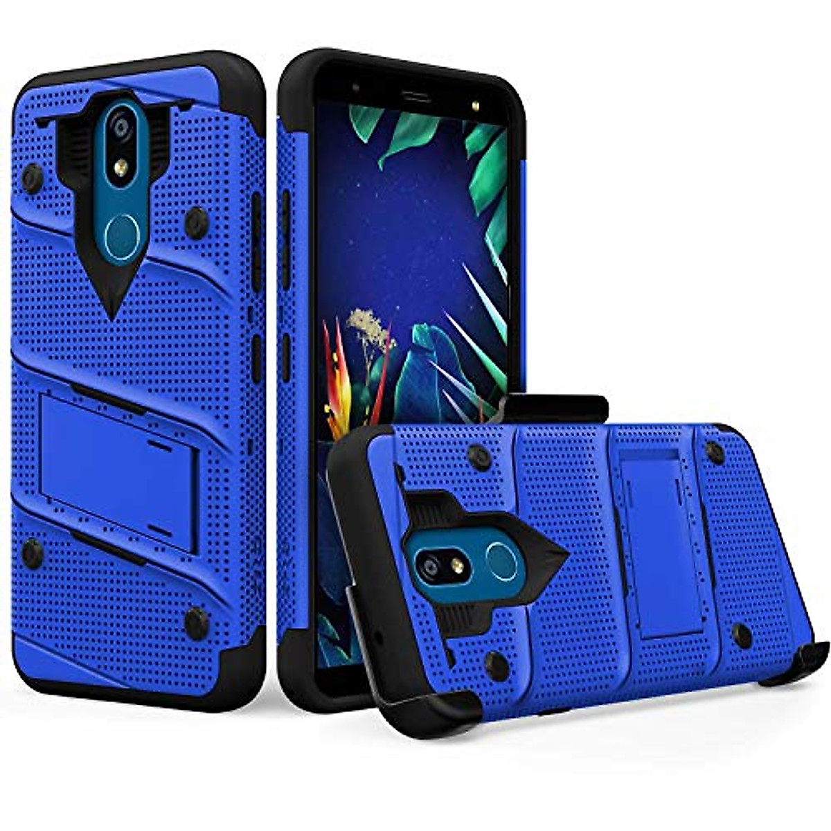 ZIZO Bolt Series LG K40 Case | Military-Grade Drop Protection w/ Kickstand Bundle Includes Belt Clip Holster LG Harmony 3 Blue