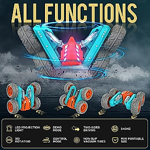 Abifny Remote Control Car -RC Stunt Car,Stunt Truck 2.4Ghz Race Toy Double Sided Rotating 360° Flips, with LED Indoor Outdoor All Terrain Rechargeable Electric Toy Cars Gifts for Boys Kids