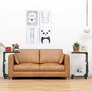 C Shaped End Table Set of 2 Snack Side Table Height Adjustable C Tables for Couch Bed Small Sofa Table with Wheels for Living Room, Bedroom, Rustic Brown