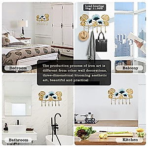 JAduksty 6 Hooks Decorative Wall Hook,Wrought Iron Key Hook Ginkgo Wall Hanging Coat Hanger, Suitable for Bedroom Living Room Corridor Wall Decoration Pendant Porch Coat Hanger