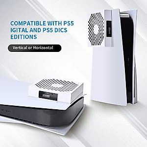 G-STORY PS5 Cooling Fan,PS5 Fan Cooler System, Speed Automactically Adjusted by Temperature(℃/℉), Low Noise, 3 1500/1750/2000RPM (140MM) with RGB LED (White)
