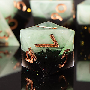 KERWELLSI Sharp Edged DND Dice Set D&D, Resin Polyhedral Role Playing Dice for Dungeons and Dragons, D and D RPG Dice D20 D12 D10 D8 D6 with Box