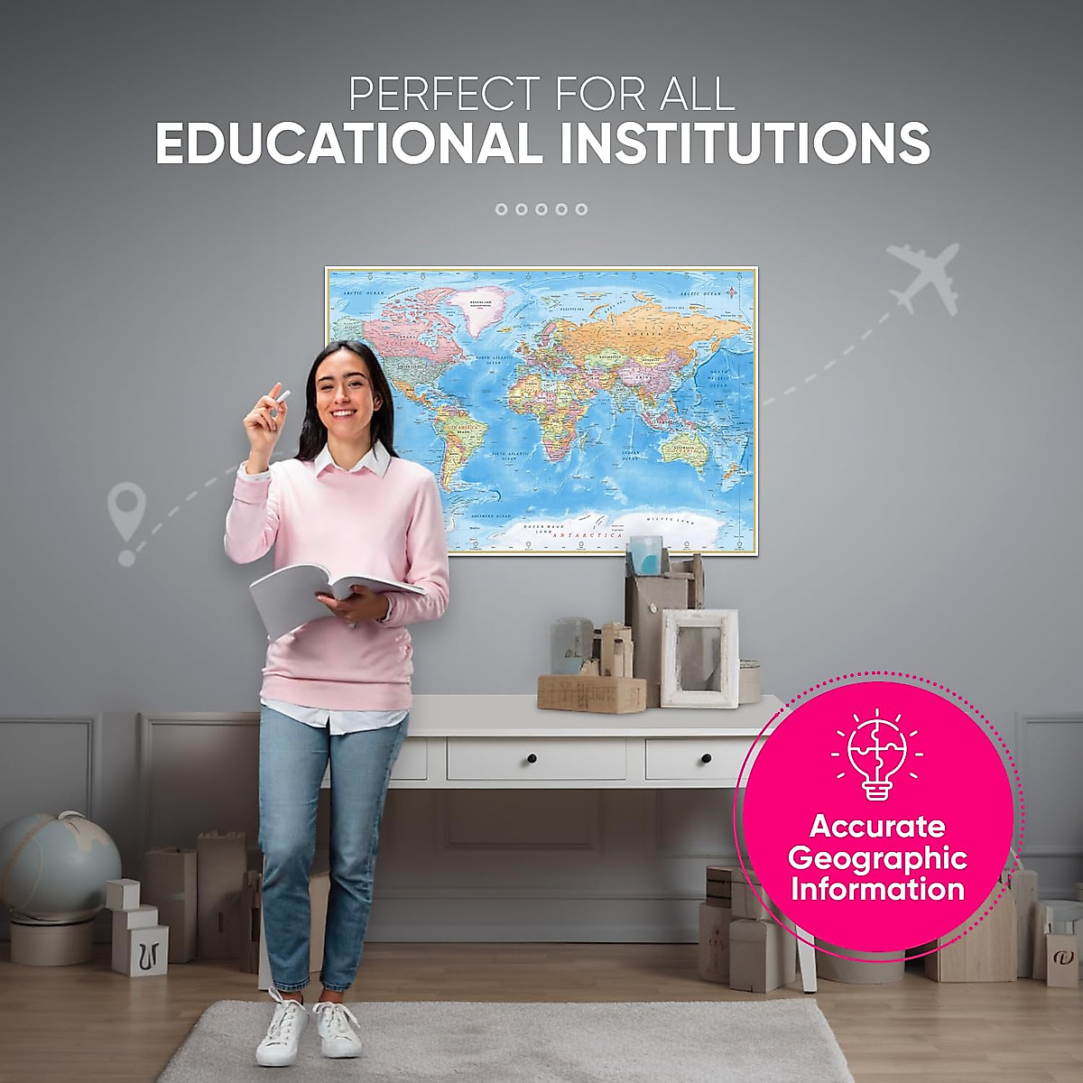 NOWMAP AquaShield Double-Sided World and USA Map Waterproof 2 Wall Map Set 24x36 - Folded Edition with (Pin Stickers)