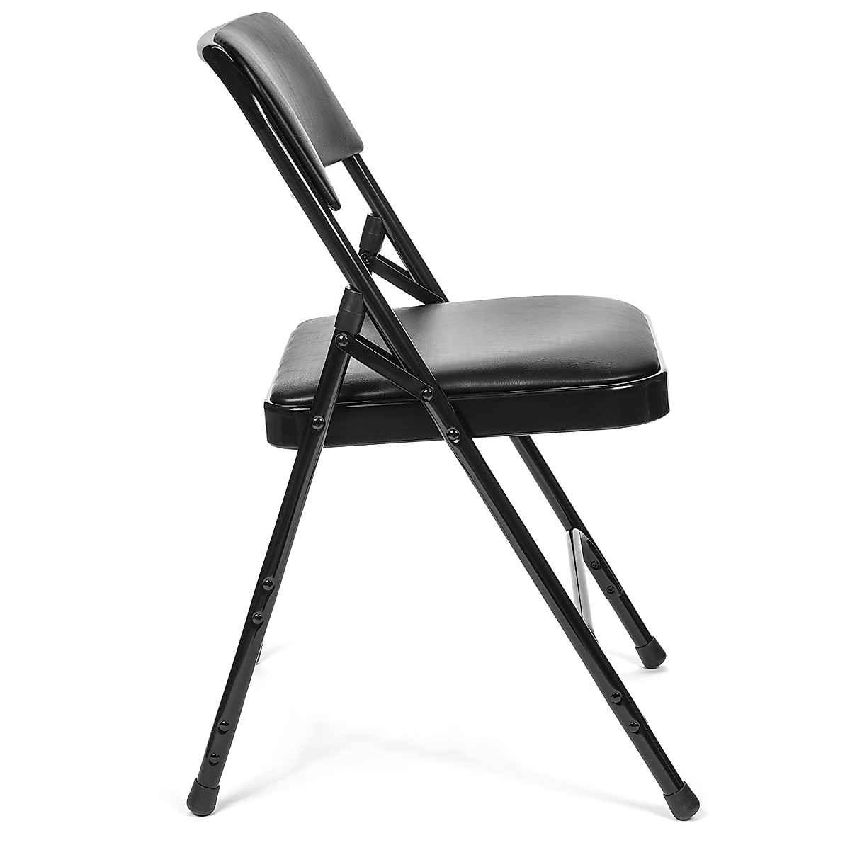 XL Series Vinyl Upholstered Folding Chair (4 Pack) - Heavy Duty 1.25" Thick Padded Seat and Back, Triple Braced - Quad Hinging, 300 lb Tested (Black)