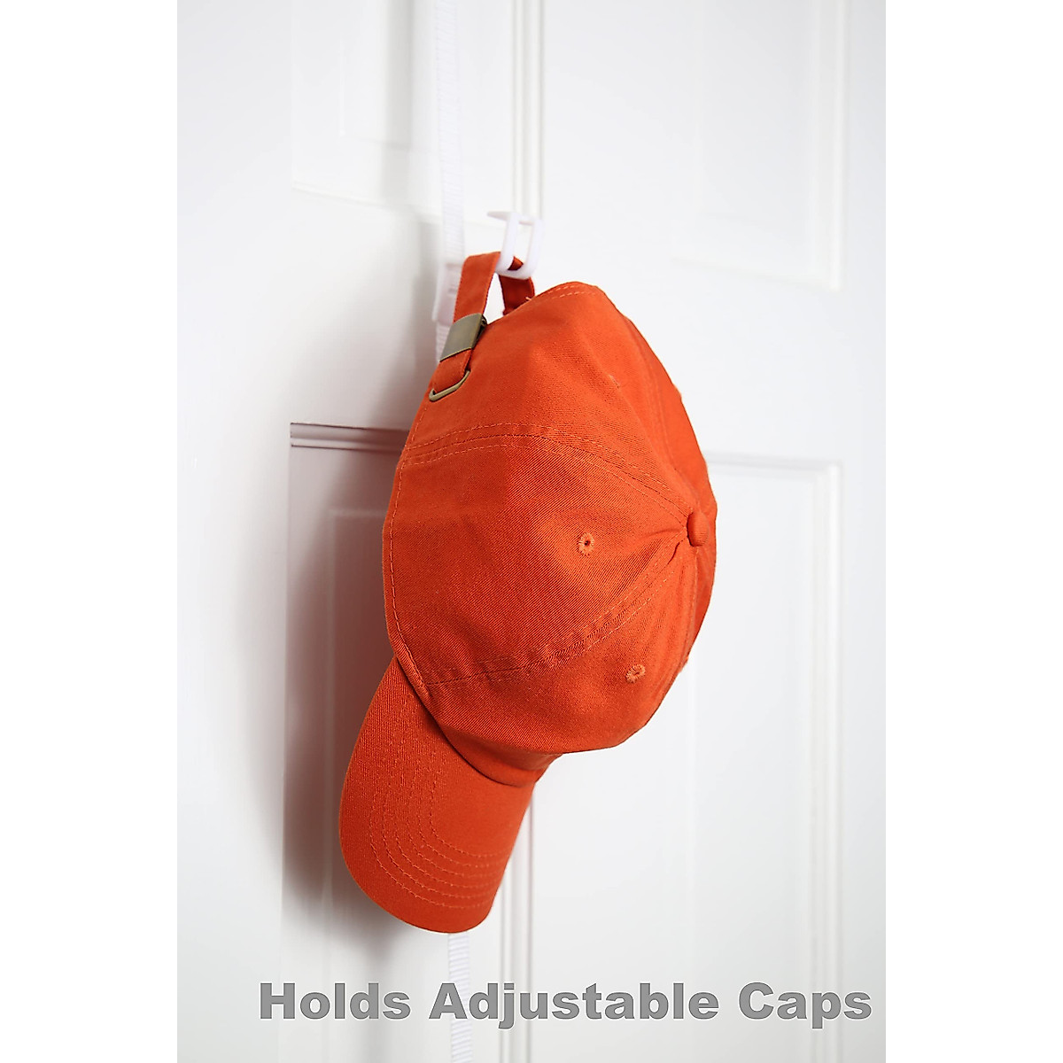 Cap Rack FAV | Hat Racks | Hold up to 40 caps | Over Door Organizer | Baseball Hat Organizer | Over Door Hanger | Fitted & Adjustable Caps & Visors | Door Slam Proof | 2 Straps | 20 Adj. Hooks | White