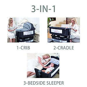 MZDICT Baby Crib Baby Bassinet Bedside Sleeper Bedside Crib for Newborn, Adjustable Folding Portable Crib 2022 for Infant/Baby, Grey