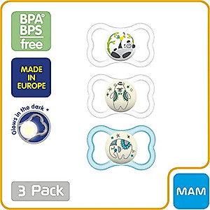 MAM Air Night & Day Baby Pacifier, For Sensitive Skin, Glows in the Dark, 3 Pack, 6-16 Months, Unisex,3 Count (Pack of 1)
