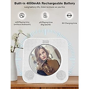 Portable CD Player with Bluetooth: 4000mAh Rechargeable Kpop Music Player with HiFi Speaker,Remote Control,LCD Display,Sleep Timer,Headphone Jack, Supports CD/Bluetooth/FM Radio/U-Disk/AUX