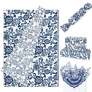 Whaline 100 Sheet Vintage Floral Tissue Paper Set Blue Flower Gift Wrapping Paper Retro Chinoiserie Art Craft Tissue for Wedding Birthday Party Decor, 13.7 x 19.6 Inch
