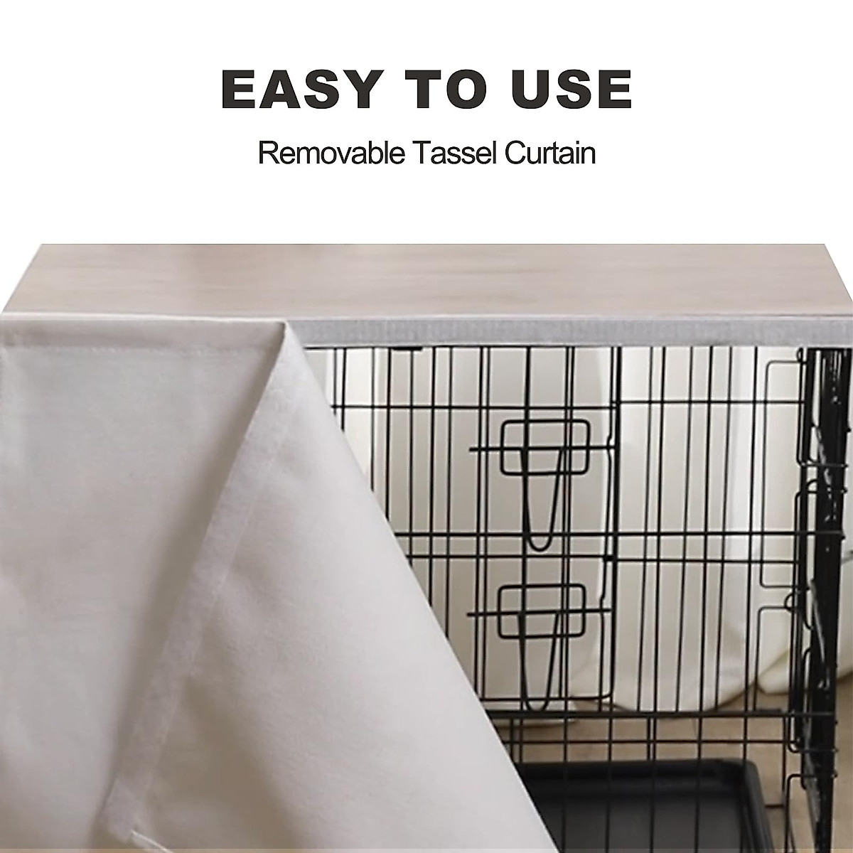 VIE DE AMAN Dog Crate Topper Wood for 48 42 36 24 inch Cages, Dog Crate Table Topper with Tassel Curtain, Rustic Style Dog Kennel Topper, Rustic Brown(Dog Crate Not Include)