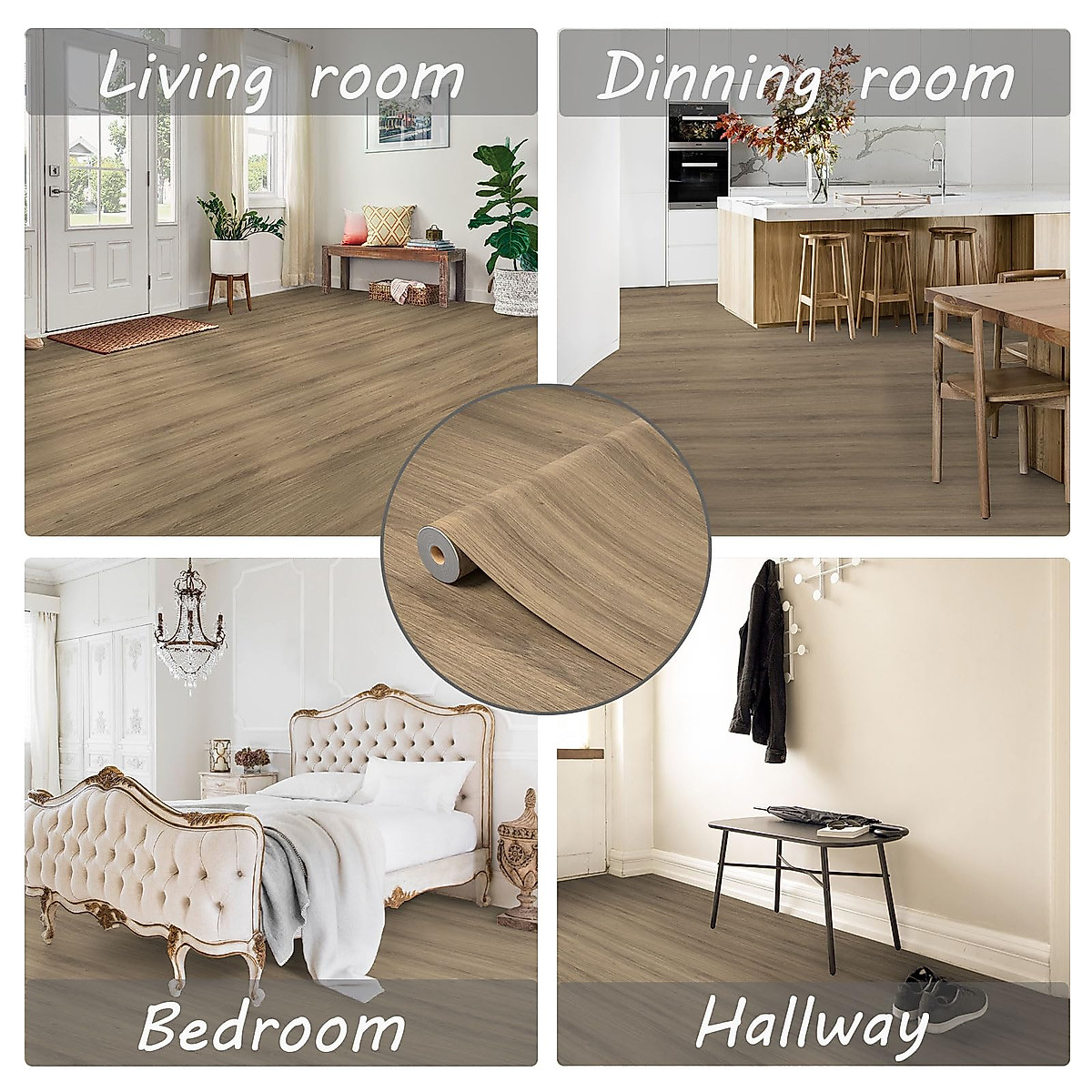 Oxdigi Peel and Stick Vinyl Flooring Roll 15.7"x 118"/13 Sq.Ft, Self Adhesive Vinyl Floor Tiles Wood Plank Flooring Waterproof Wear-resistant for any Room, Easy DIY Floor Coverings, Walnut Brown