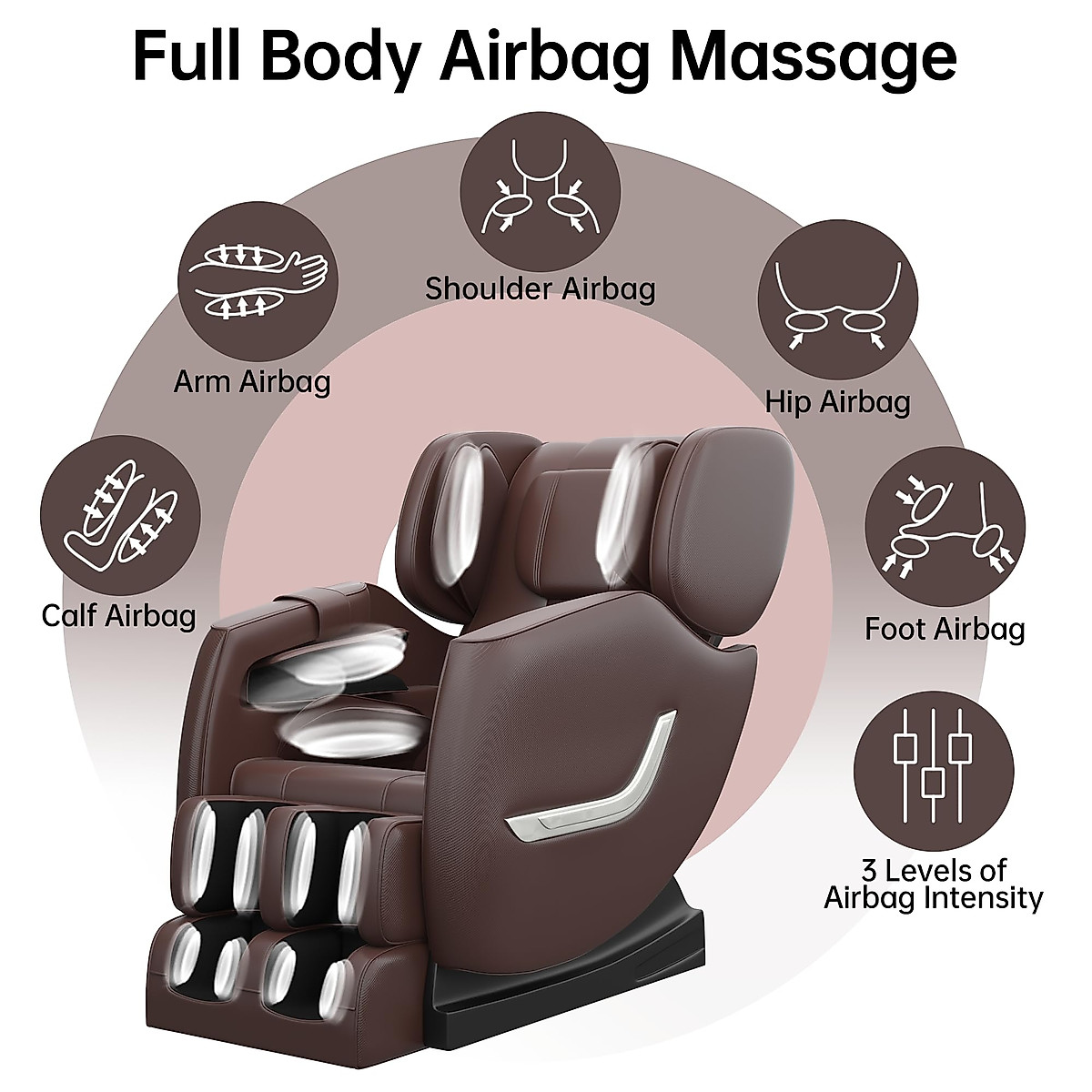 SMAGREHO 2024 New Massage Chair, Zero Gravity and Full Body Airbags Massage, 6 Auto Modes, 8 Fixed-Point Massage Rollers and Waist Heating (Brown)