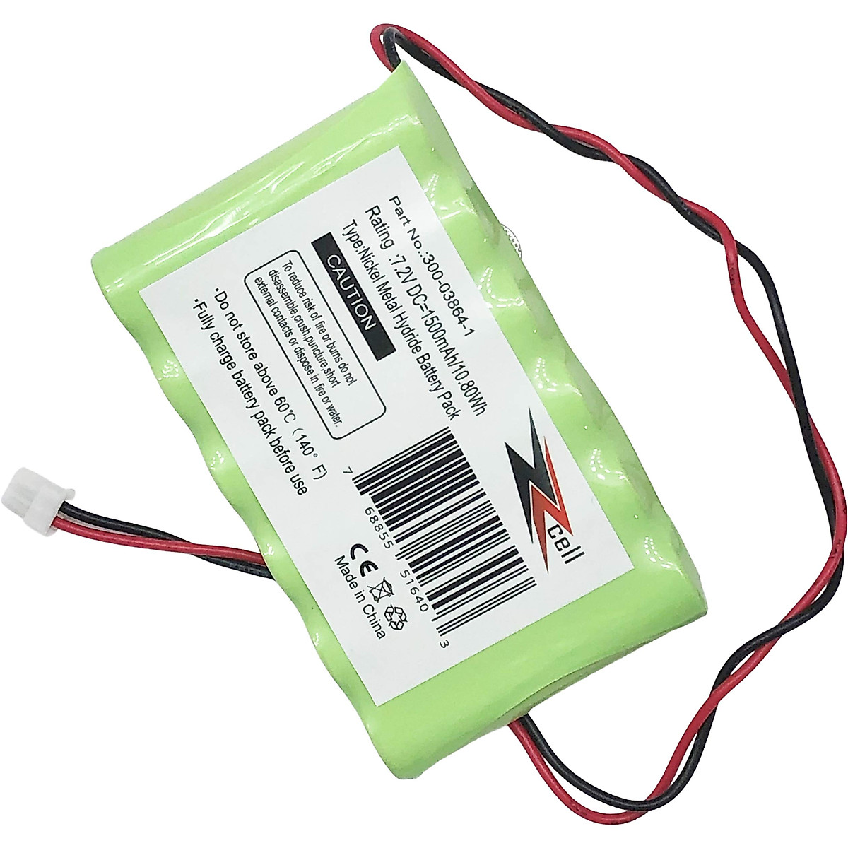 ZZcell 2-Pack Battery for Honeywell Alarm 300-03864-1, Lynx L3000, Lynx L5000, Lynx L5100, ADEMCO 300-03865, 7.2V, 1500mAh (NOTE: Please Check Part Number Before Purchase -Battery Connector- 2 Prong)