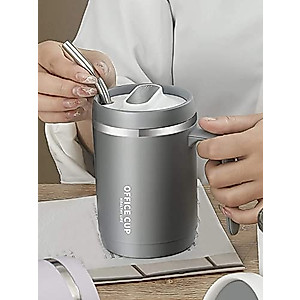 Insulated Coffee Mug with Handle,Stainless Steel Coffee Cup,Double Wall Vacuum Tumbler Cup with Sliding Lid for Hot & Cold Drinks (Gray)