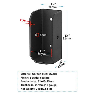 8 Pack 2x4 Black Joist Hanger U Shaped Concealed Flanges, 12 Gauge Steel Deck Railing Fence Bracket Post Joint Connector for Wooden Lumber Stair Handrail Rafter Bracket (Inner size1-1/2" x 3-1/2")